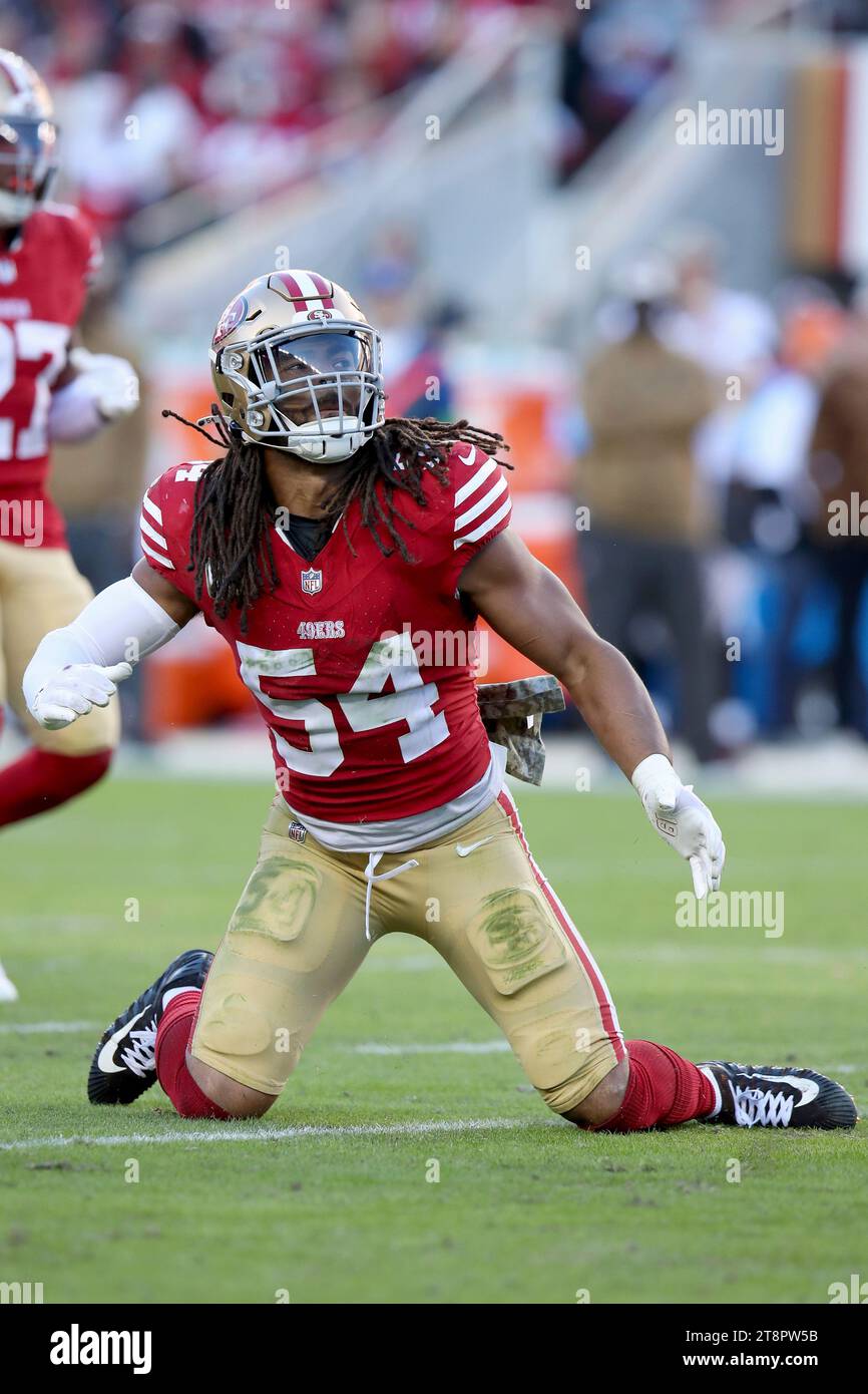 San Francisco 49ers linebacker Fred Warner (54) reacts after a stop ...