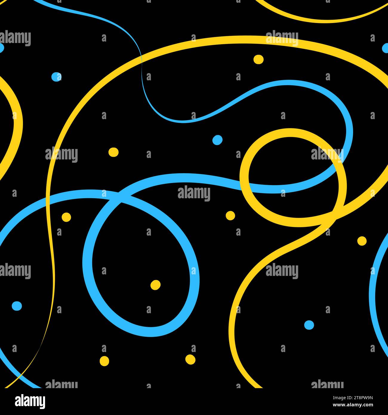 Naive seamless squiggle pattern with bright yellow and blue wavy lines ...