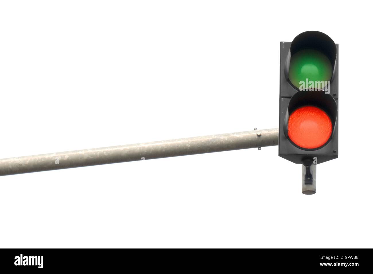 Green and red color traffic lights isolated over a white background ...