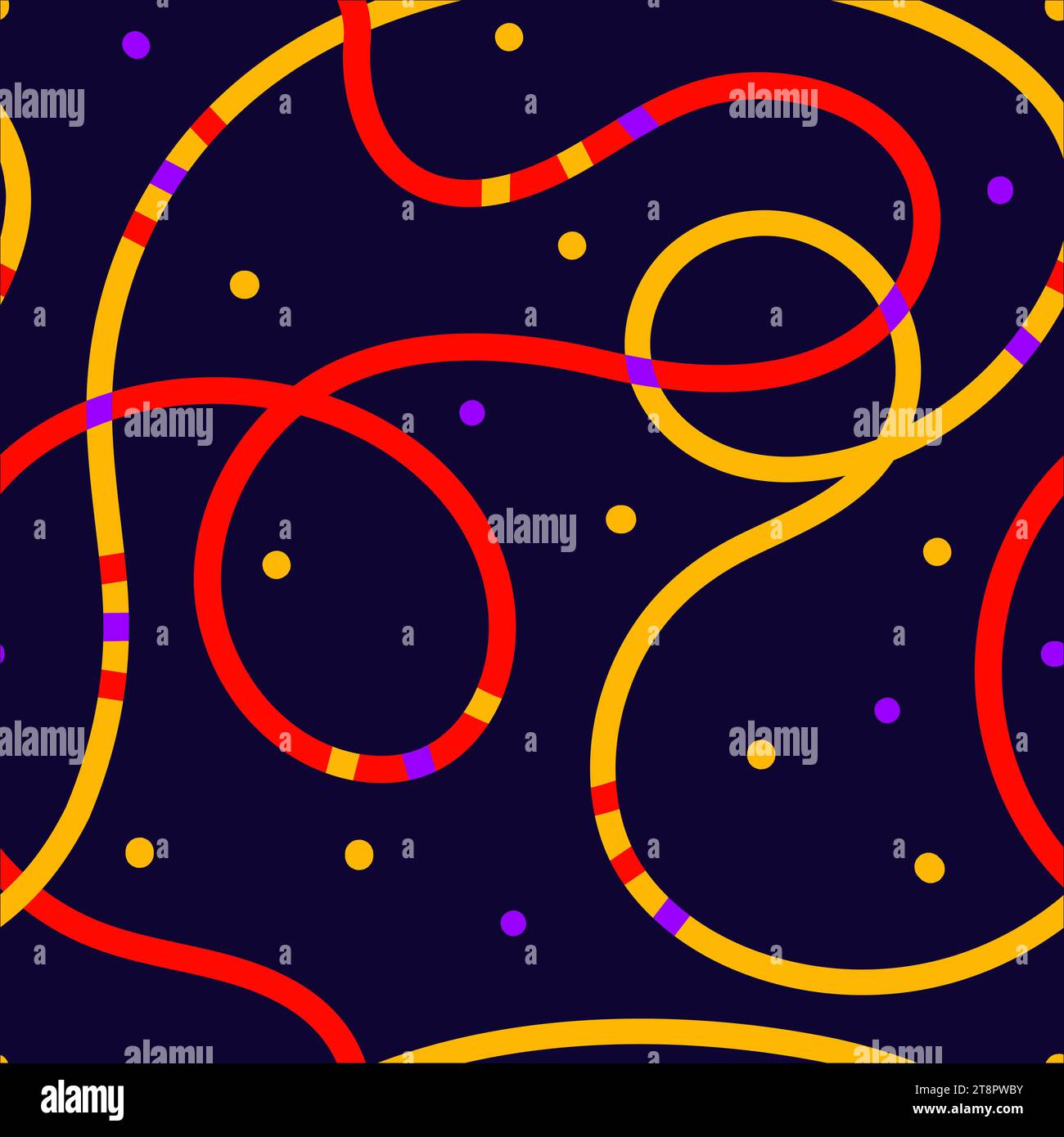 Naive seamless squiggle pattern with bright red and yellow wavy lines ...