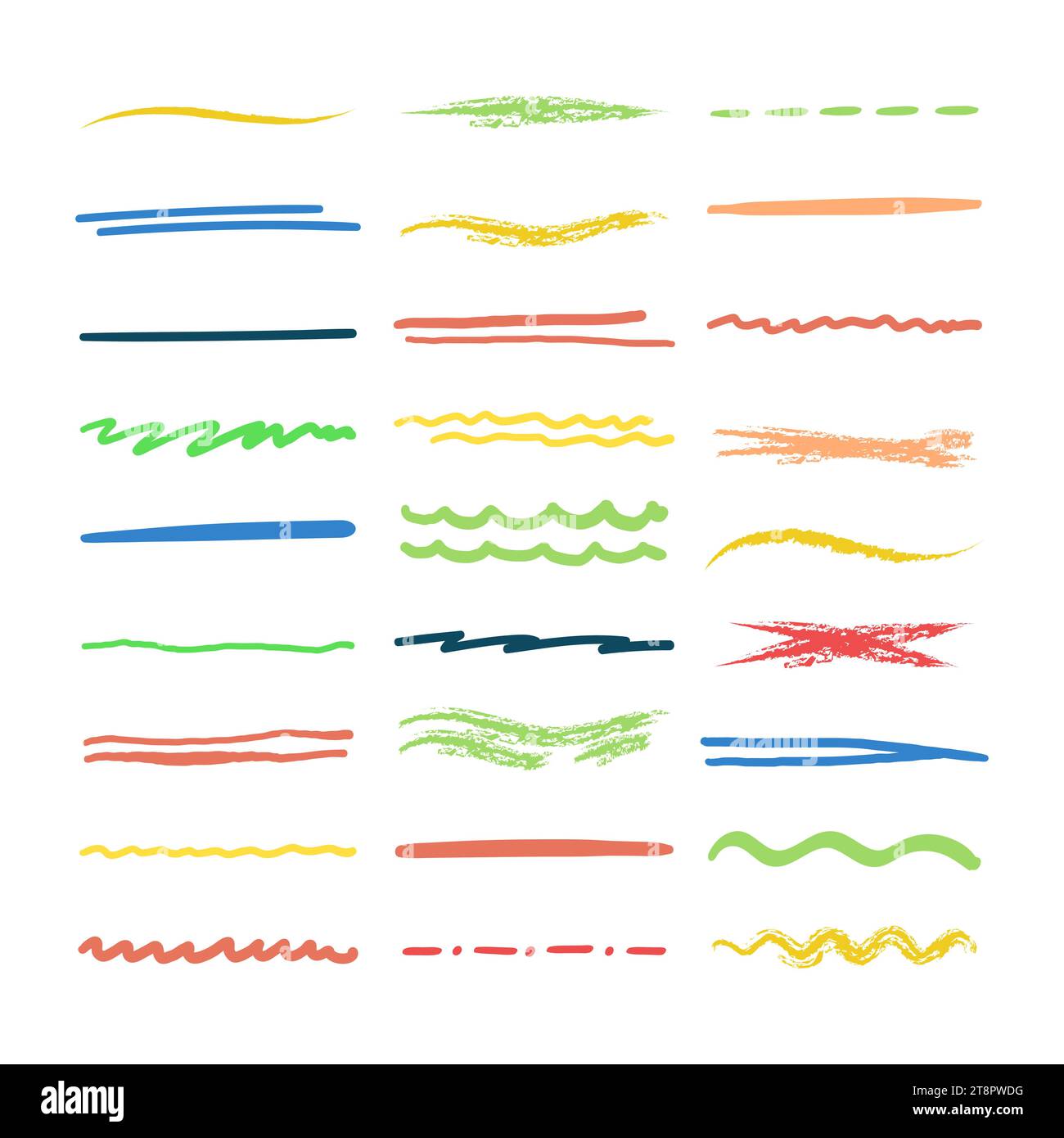 Collection of strikethrough multi colored charcoal crayon underlines ...