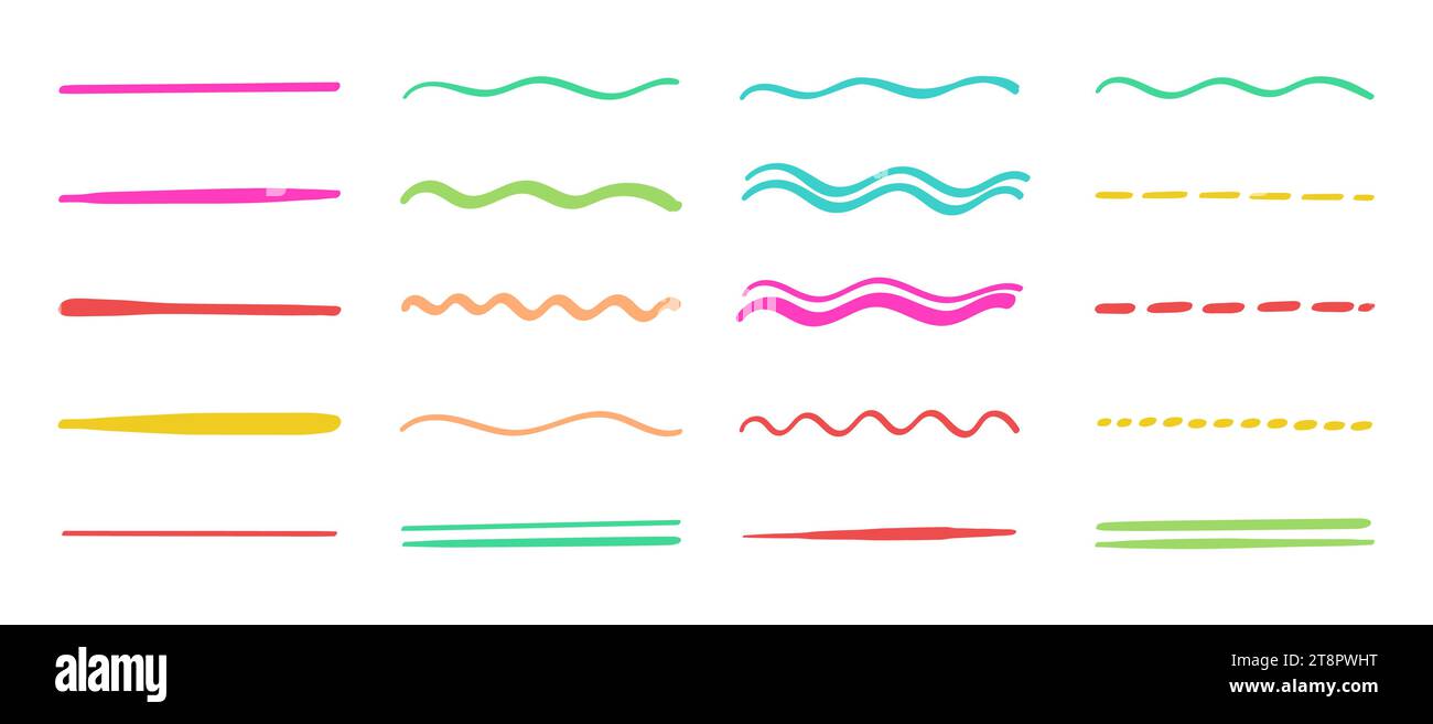 Collection of strikethrough multi colored underlines. different doodle ...