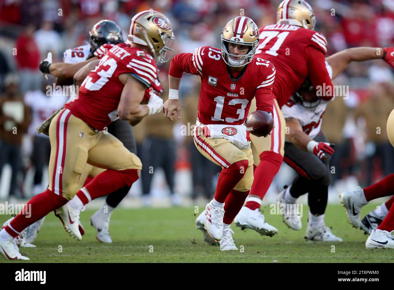 San Francisco 49ers quarterback Brock Purdy (13) runs a play during an ...