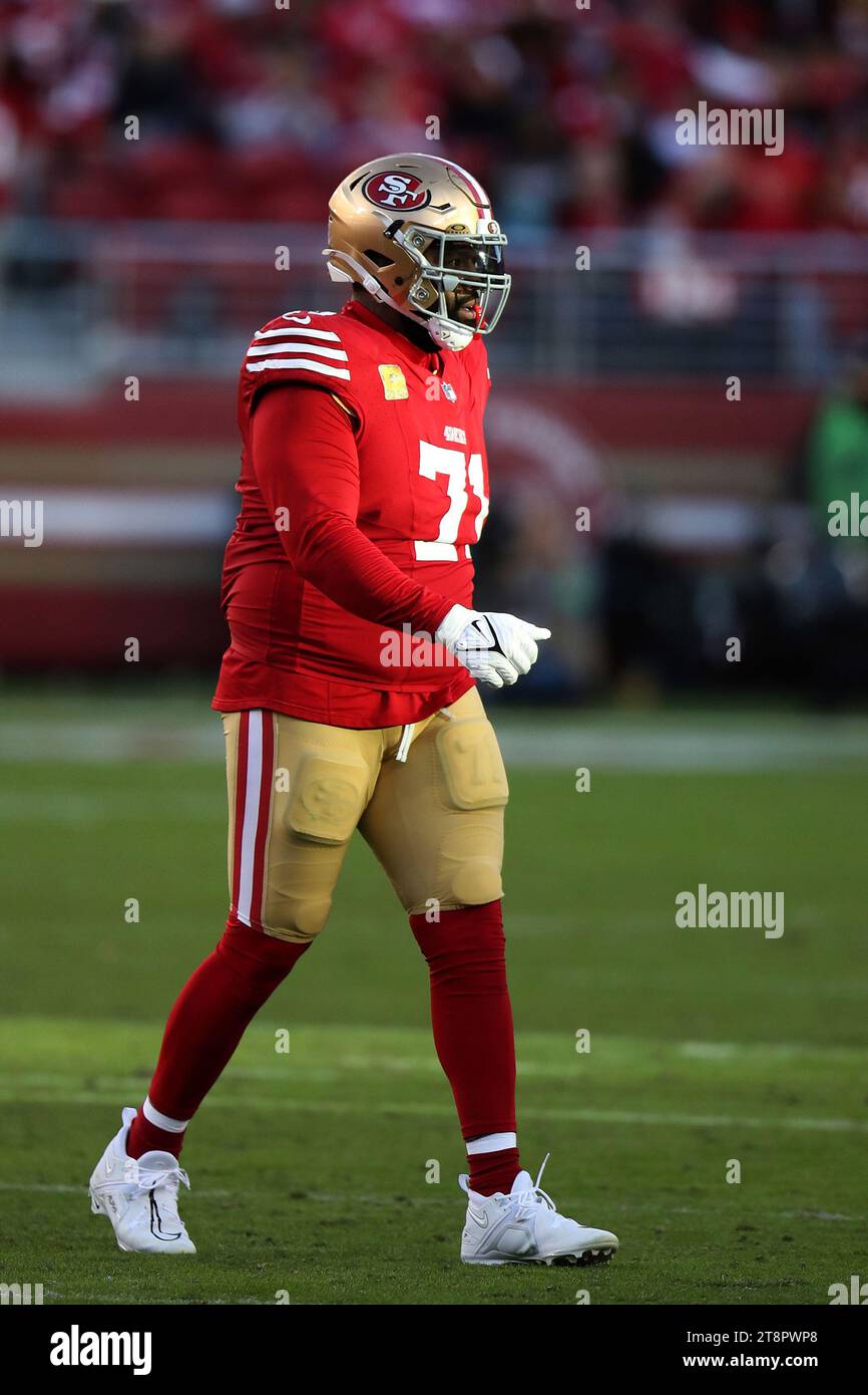San Francisco 49ers offensive tackle Trent Williams (71) walk on the ...