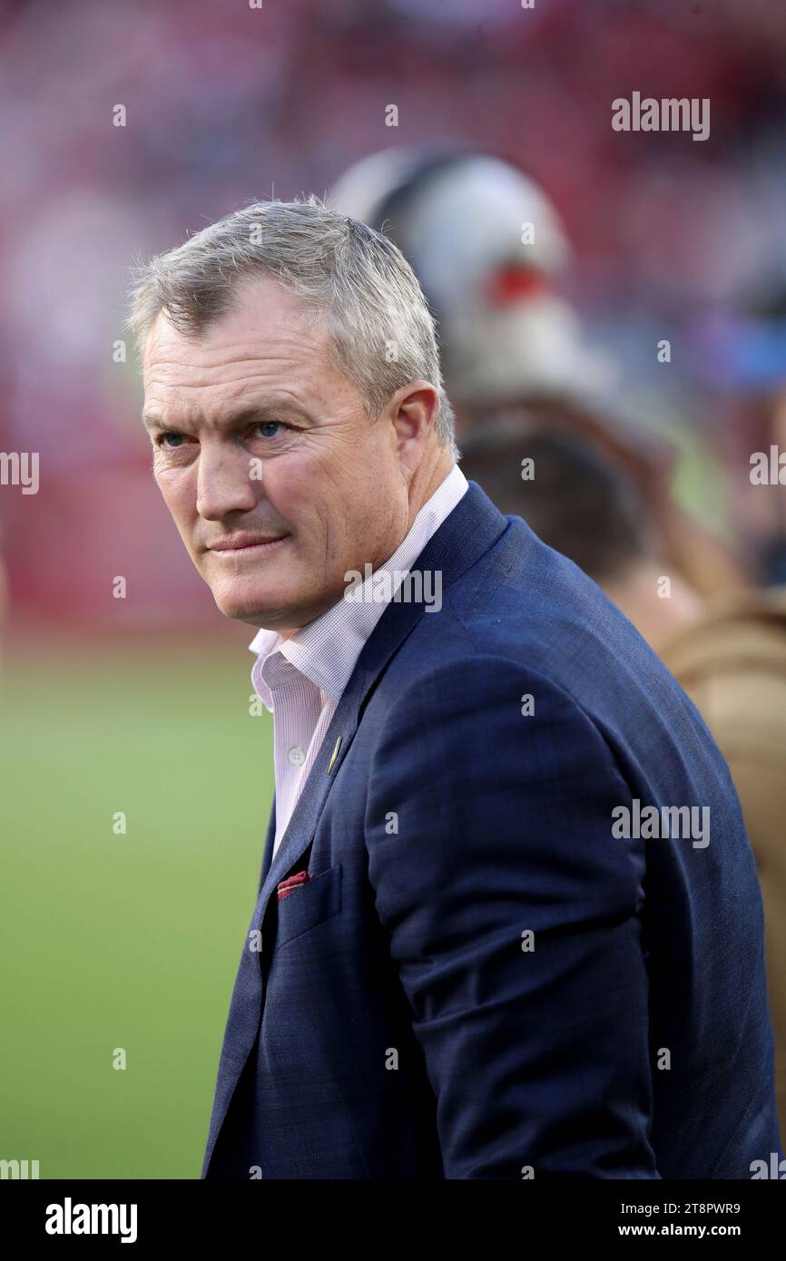 San Francisco 49ers general manager John Lynch stands on the sideline ...
