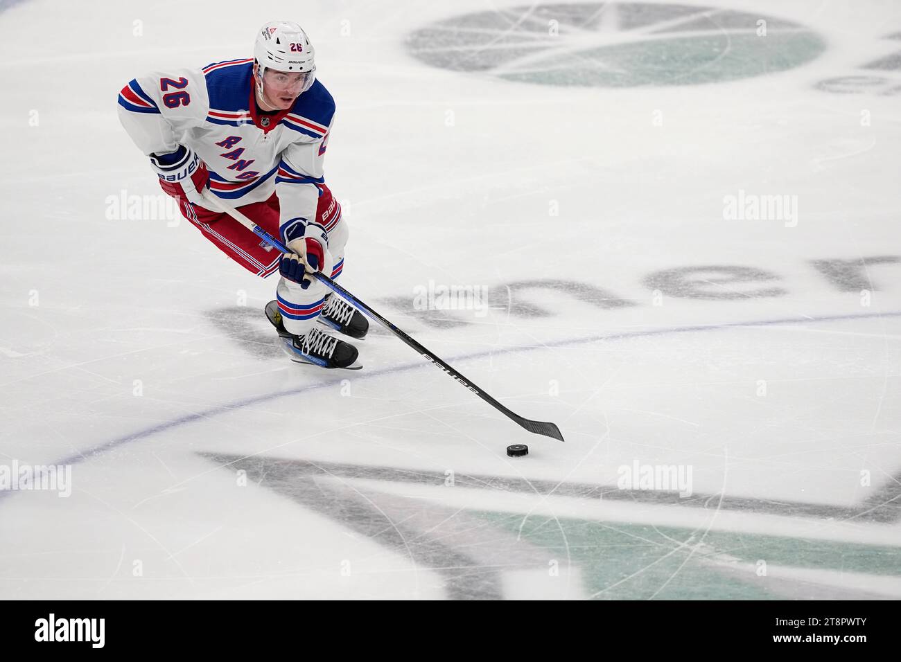 New York Rangers Left Wing Jimmy Vesey Moves The Puck Against The Dallas Stars During An Nhl