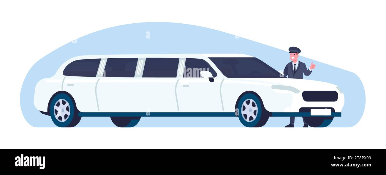 Driver standing next to limo. Car driving. Luxury automobile. Chauffeur ...