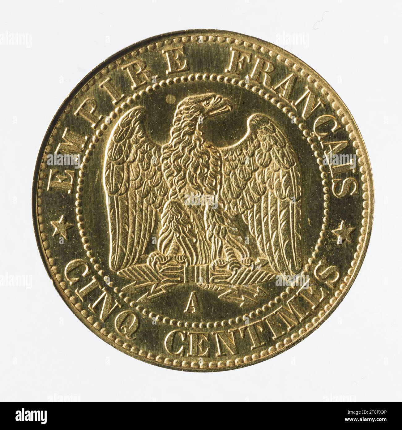 Gold assay for a 5 centimes coin in copper of Napoleon III, 1854, Barre ...