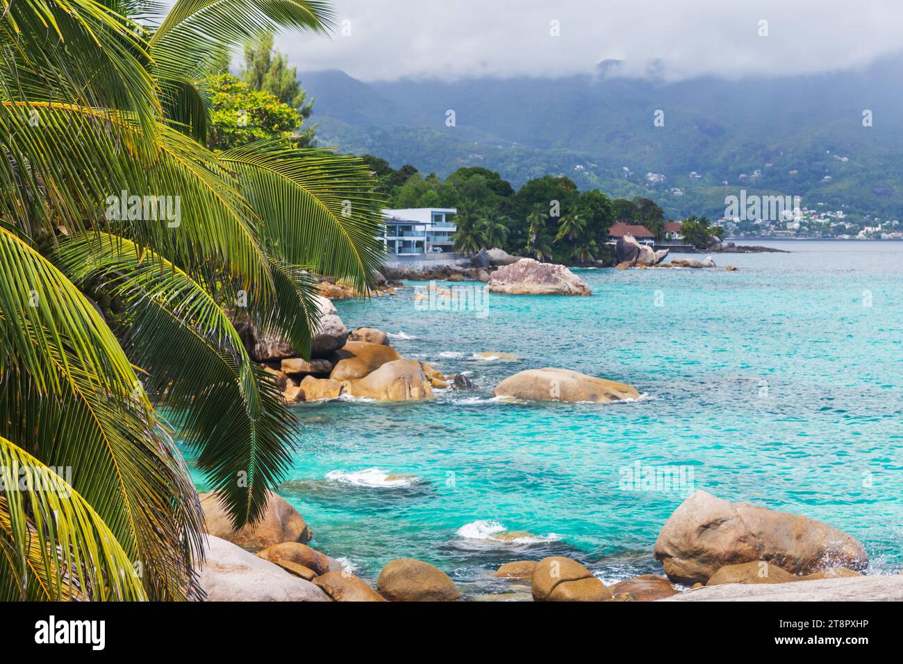 Vista Do Mar beach, Mahe island, Seychelles. Coastal landscape with ...