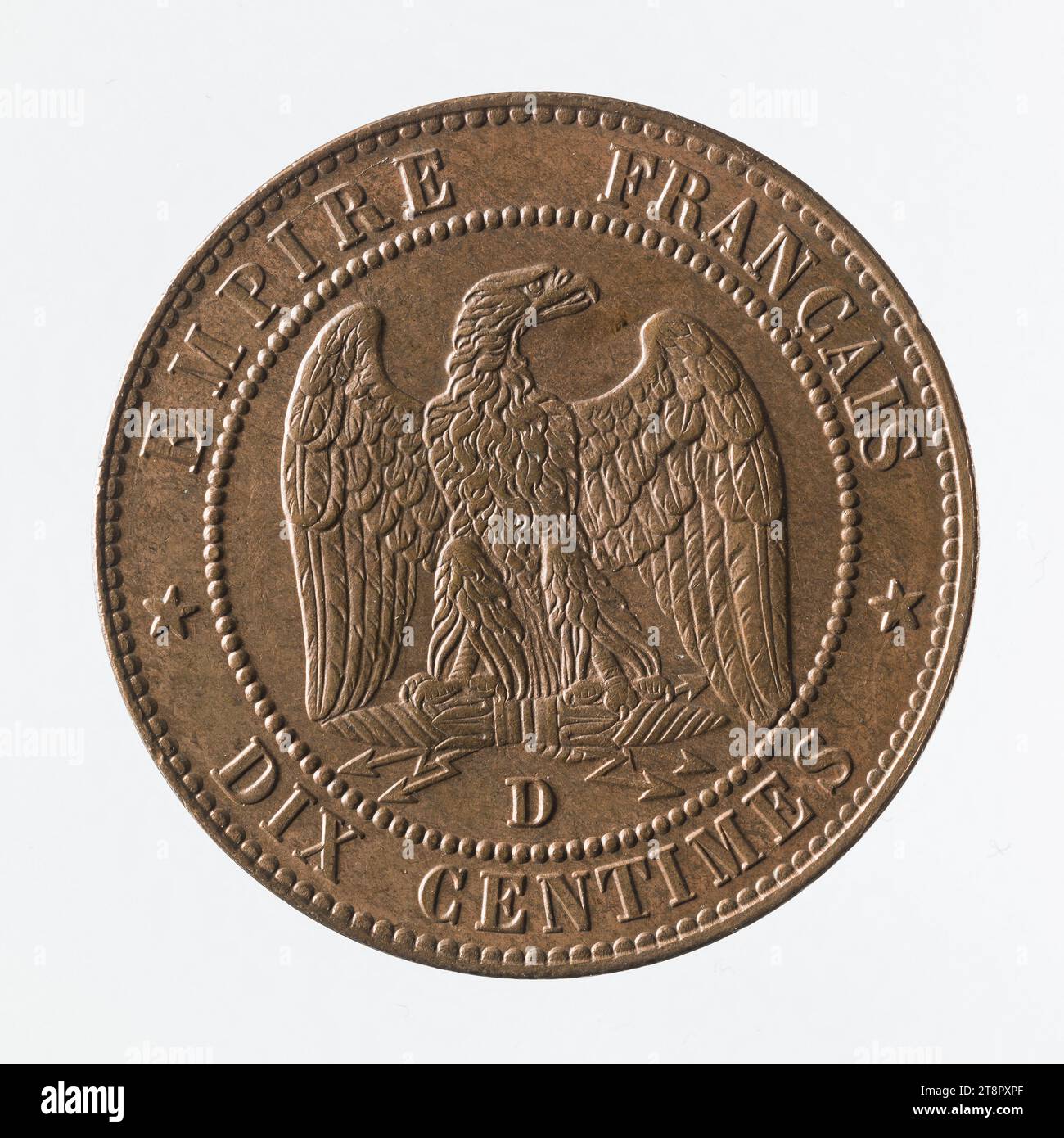 Coin of 10 centimes in copper of Napoleon III, 1853, Barre, Jacques ...