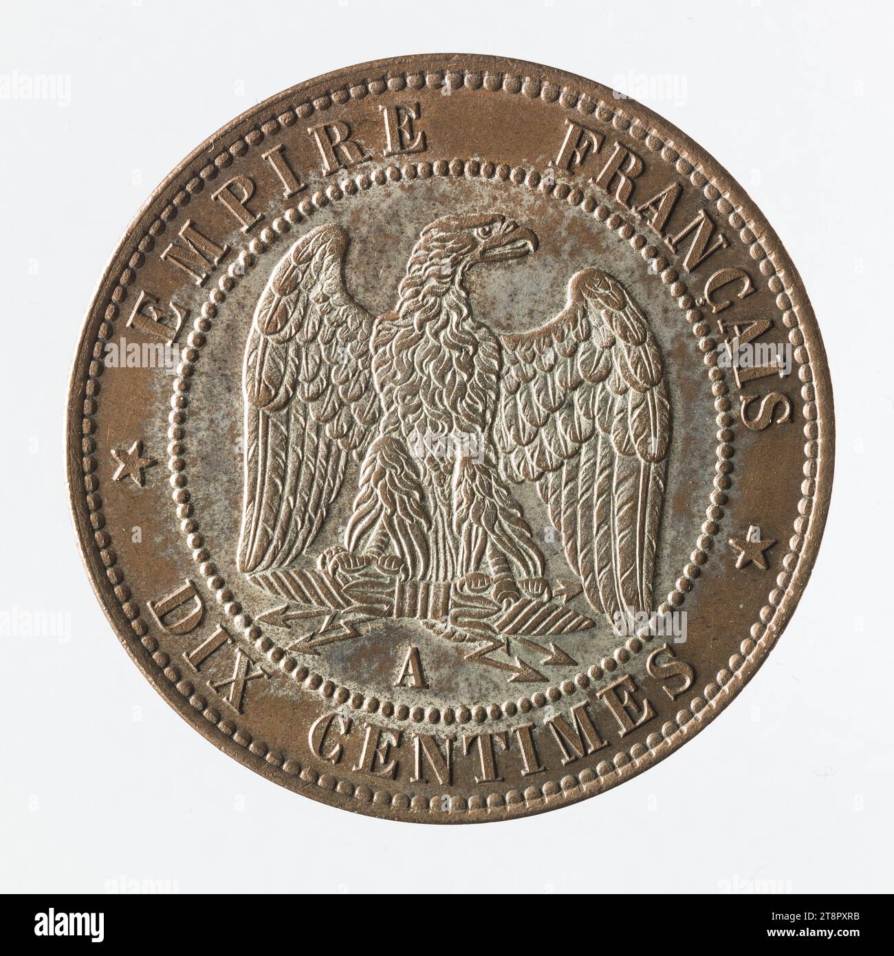 Coin of 10 centimes in copper of Napoleon III, 1853, Barre, Jacques ...