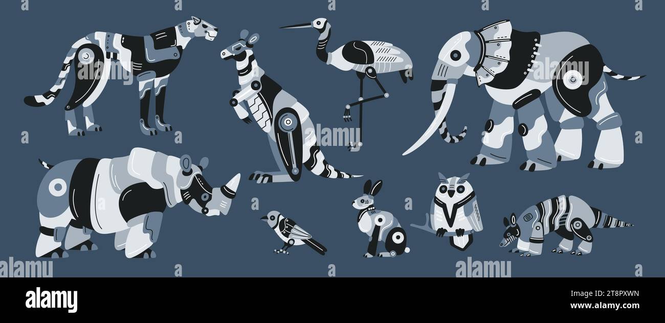 Mechanical animals. Mammal cyborgs. Futuristic fauna creatures. Robot ...