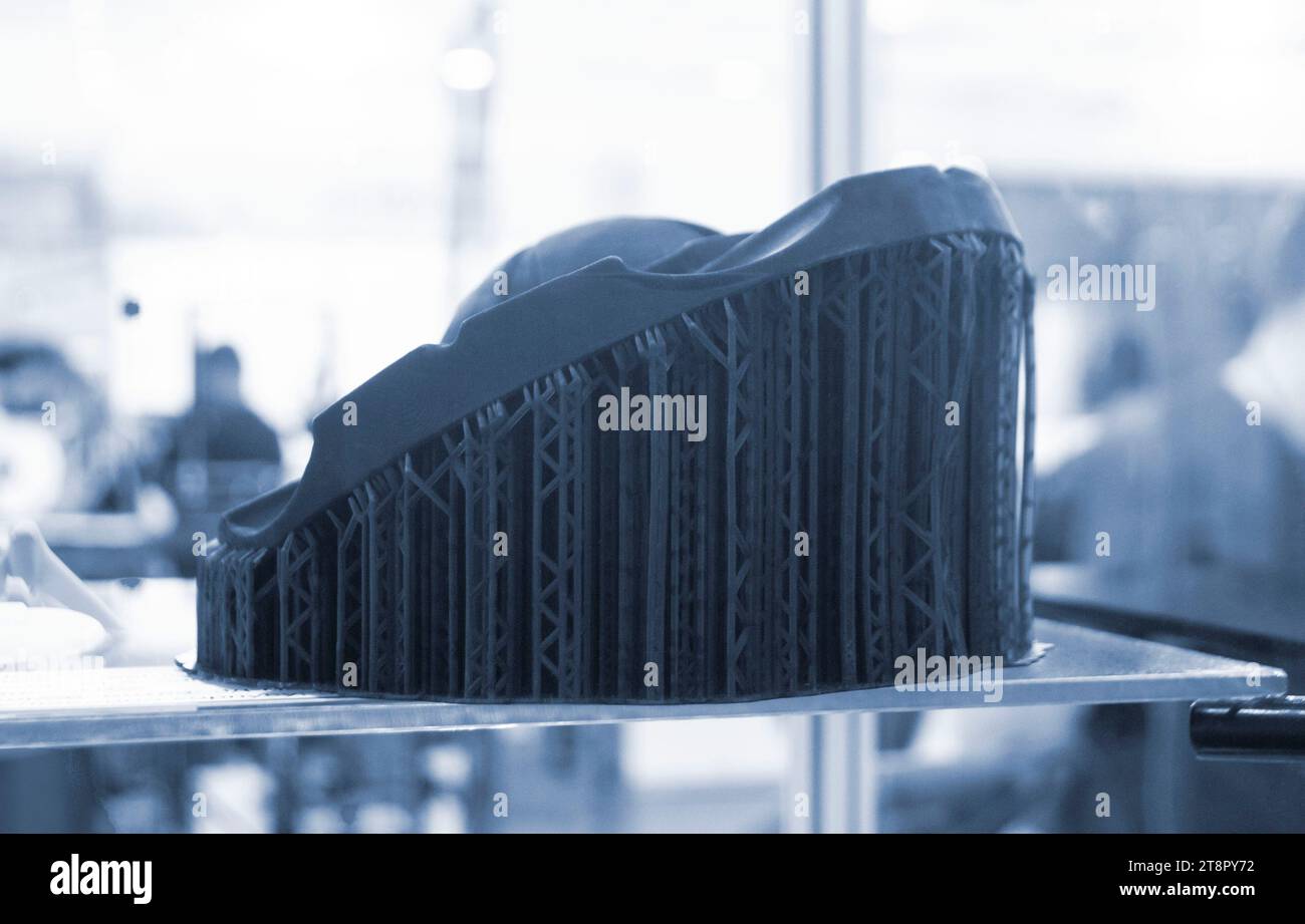 Black abstract object printed on 3D printer from photopolymer. SLA ...