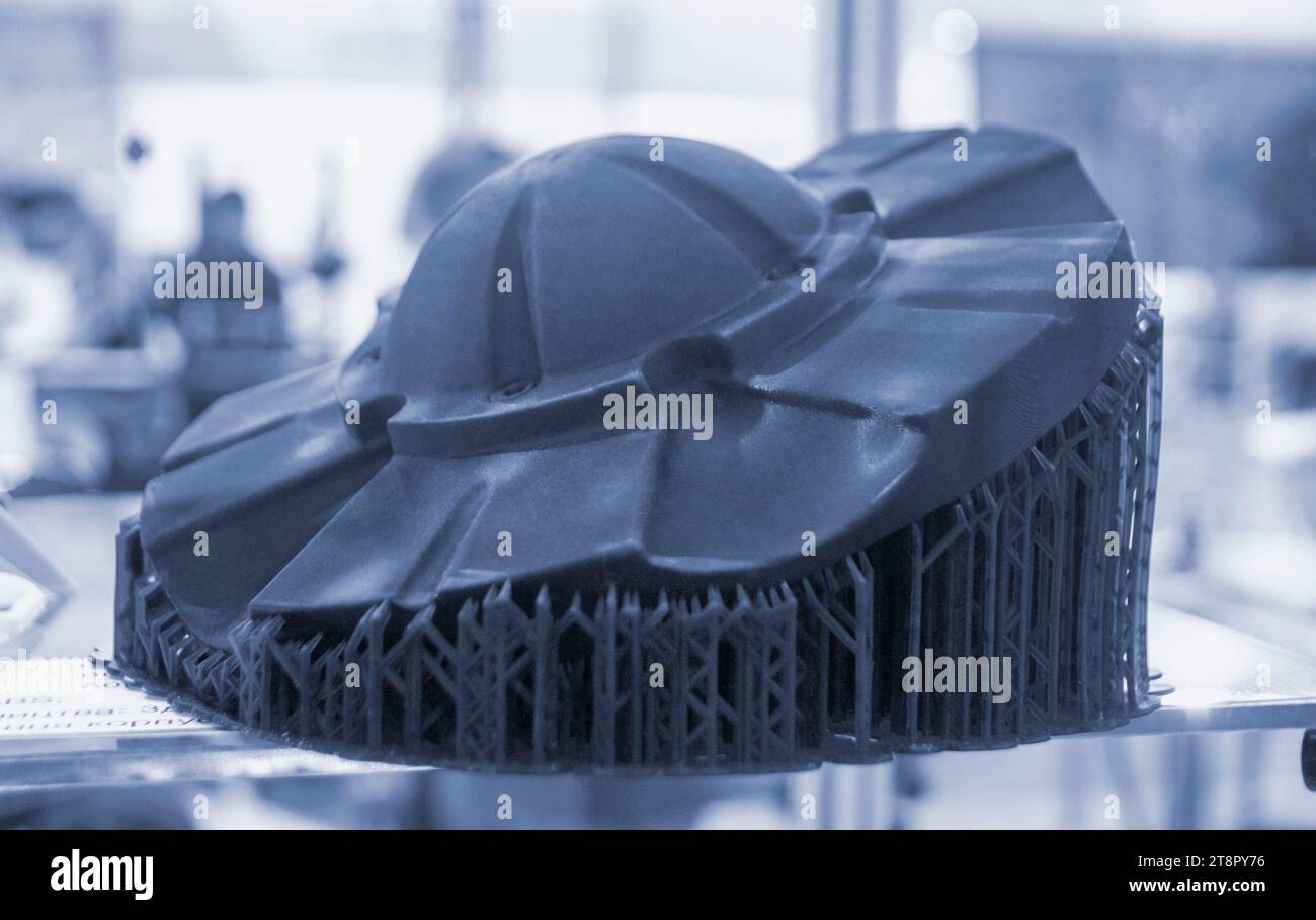 Black abstract object printed on 3D printer from photopolymer. SLA ...