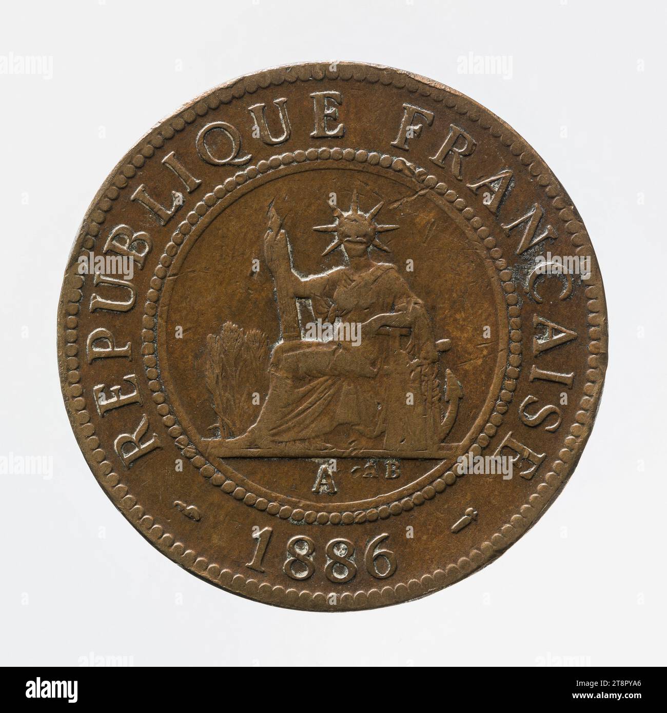 Coin of 1 centime in bronze of French Indochina, 1886, Barre, Jean ...