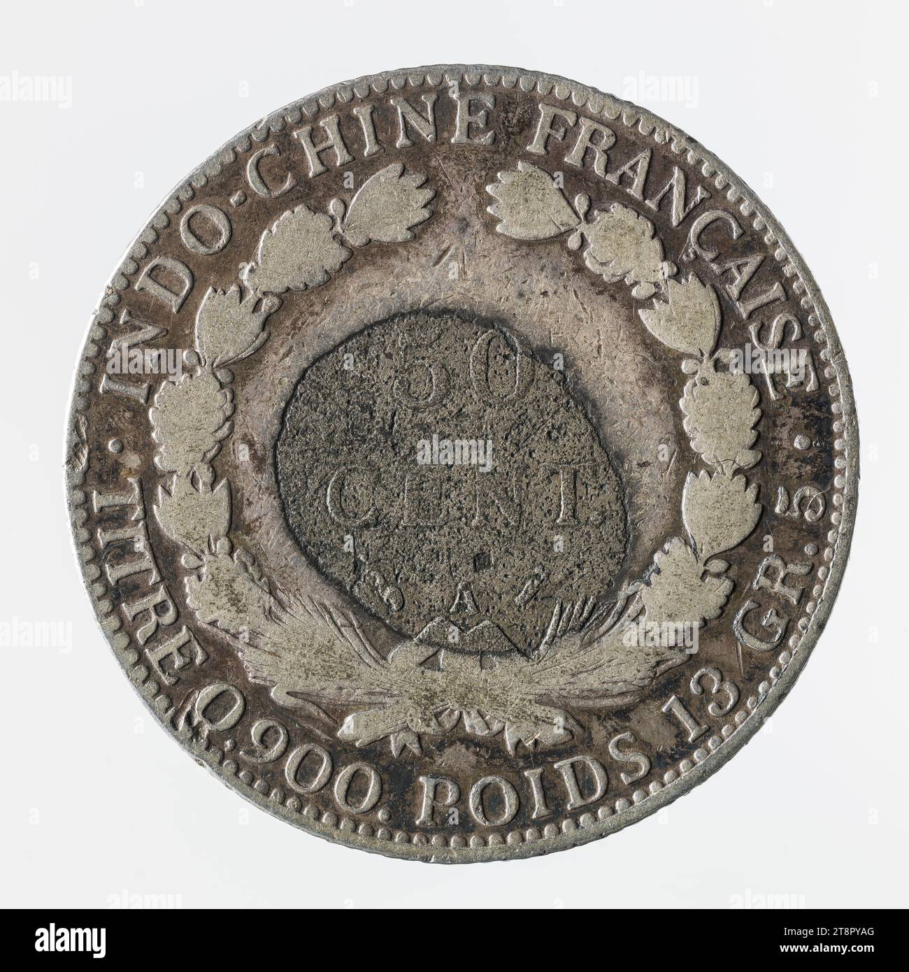 Coin of 50 centimes in silver of French Indochina, 1896, Barre, Jean ...