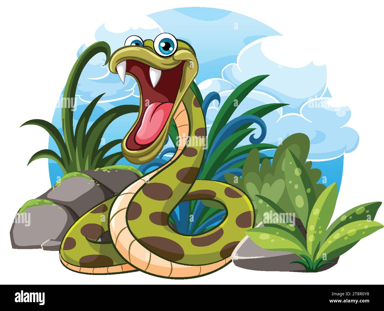 A vector cartoon illustration of a snake poised to strike Stock Vector ...