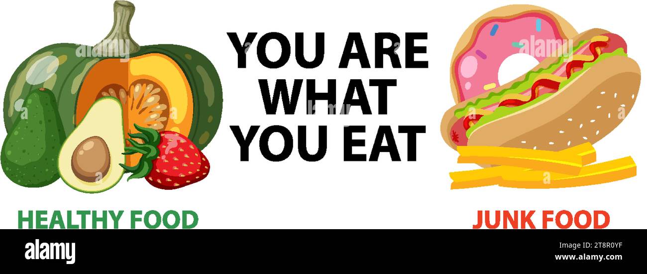 You Are What You Eat: Healthy Food vs. Junk Food illustration Stock ...