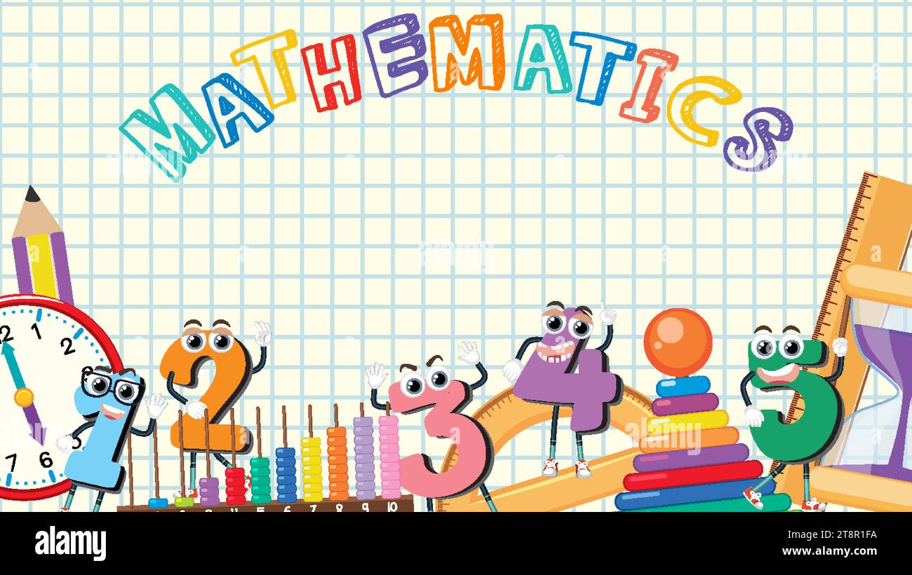 Mathematics Notebook with Checkered Background and Cartoon Character ...