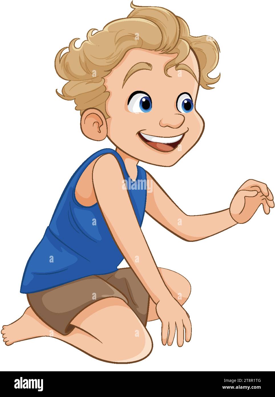 A cheerful young boy sitting down, depicted in a vibrant vector cartoon ...
