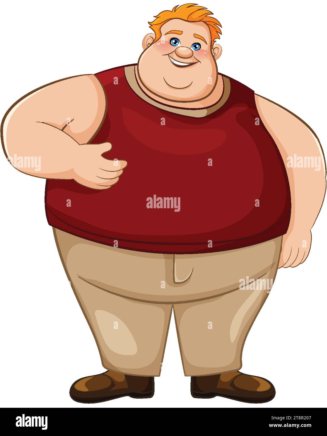 A cheerful fat male cartoon character wearing a tank top and a smile ...