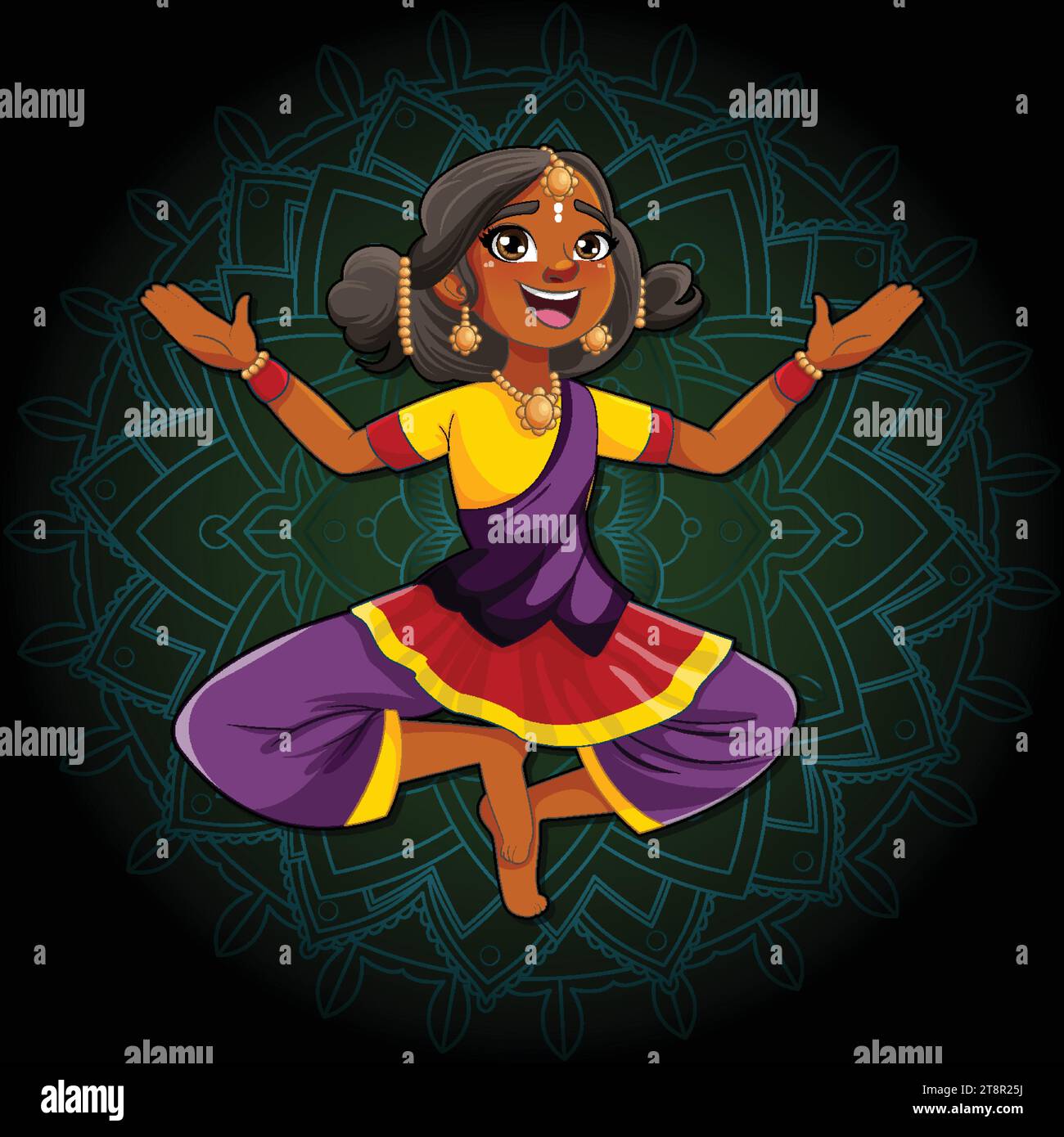 Indian cartoon characters in traditional cultural outfit with mandala ...
