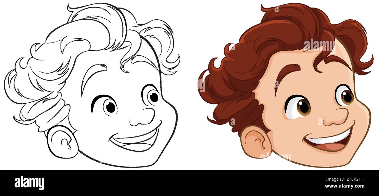 Vector illustration of a cheerful boy with a charming doodle outline ...