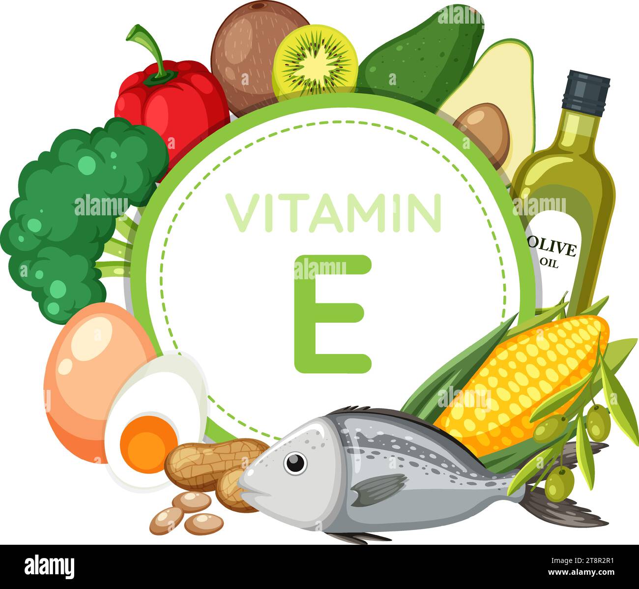 A vibrant vector illustration showcasing a Vitamin E icon amidst a ...