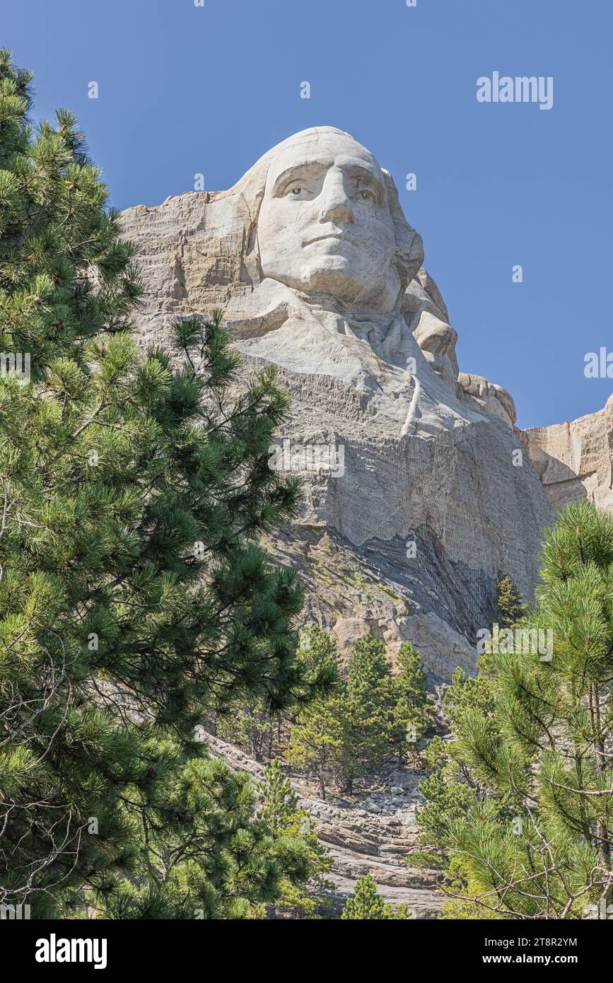 Mount Rushmore with close up of George Washington, located near ...