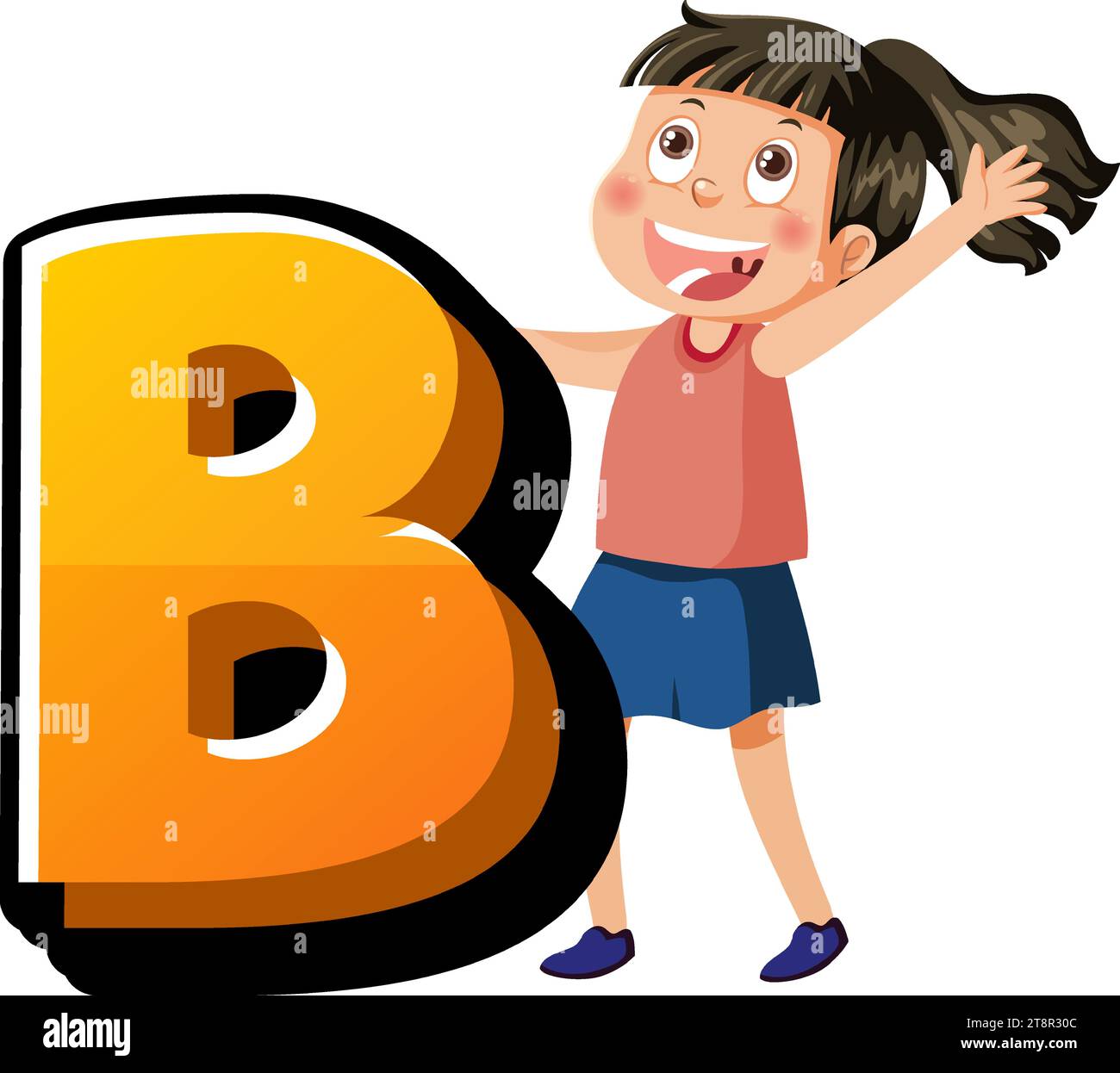 Colorful vector illustration of English alphabet B with boy and girl ...