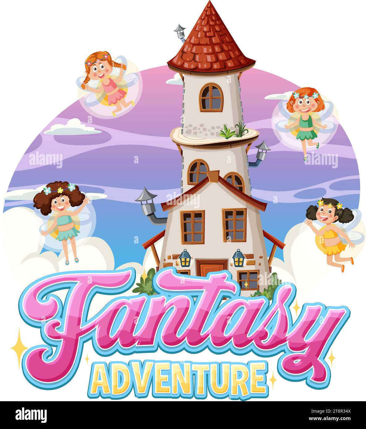 A whimsical scene featuring adorable fairies soaring around a majestic ...