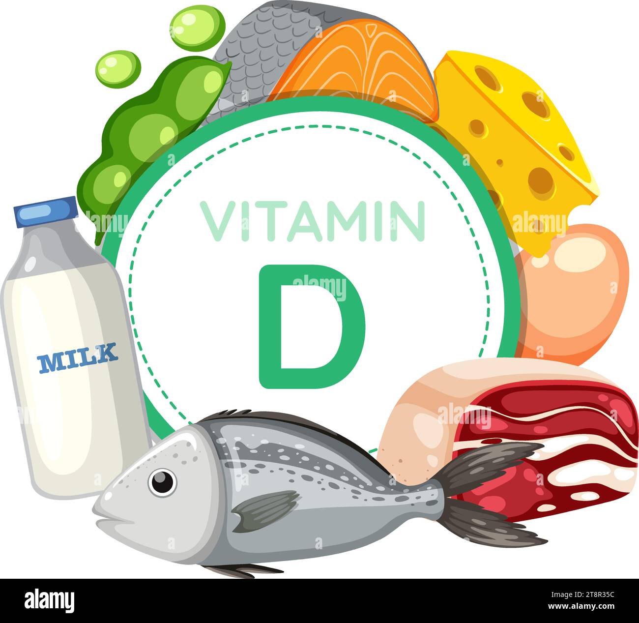 Colorful vector illustration of vitamin D-rich foods and fruits Stock ...