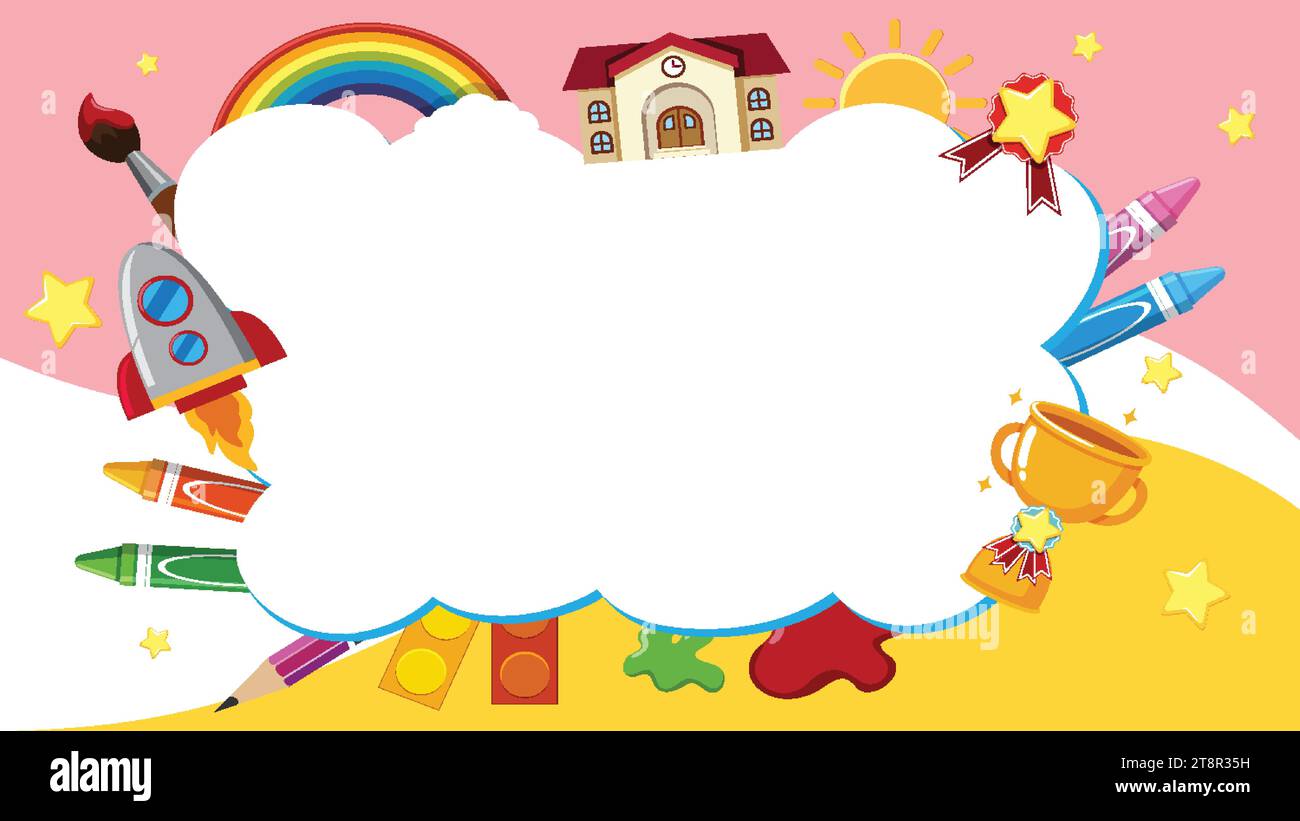 Colorful vector illustration of an empty frame surrounded by children's ...