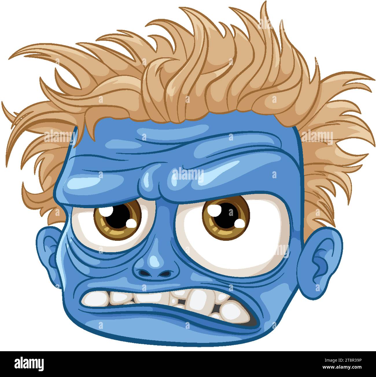 An old, grumpy zombie with blue skin in a cartoon illustration Stock ...