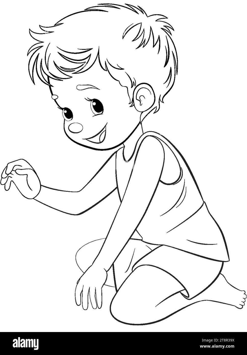 Vector cartoon illustration of a boy sitting in outline style Stock ...