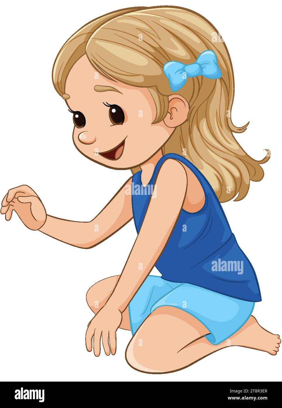 A cheerful cartoon girl character sitting down with a smile Stock ...