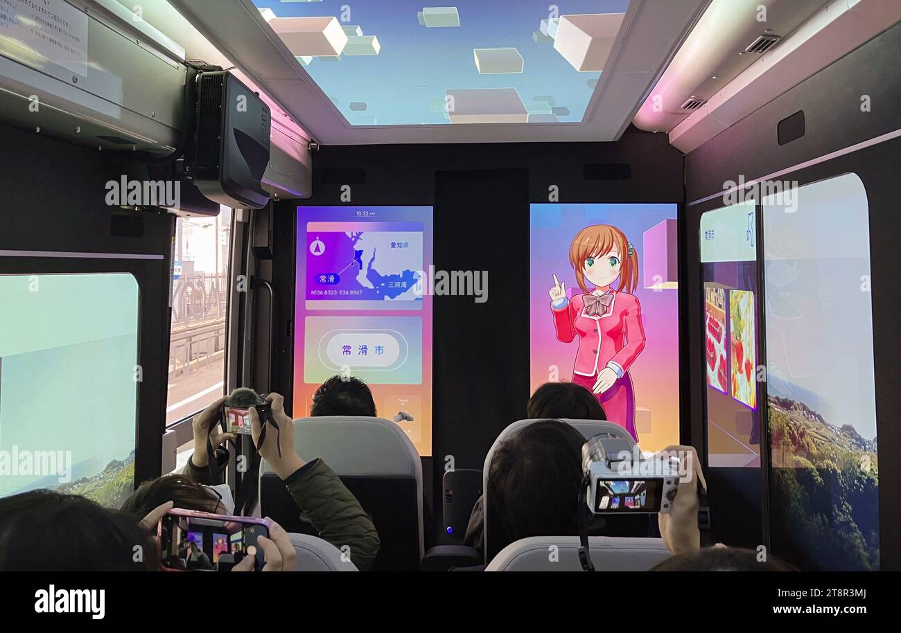 Photo taken on Nov. 21, 2023, shows the interior of a bus that provides ...