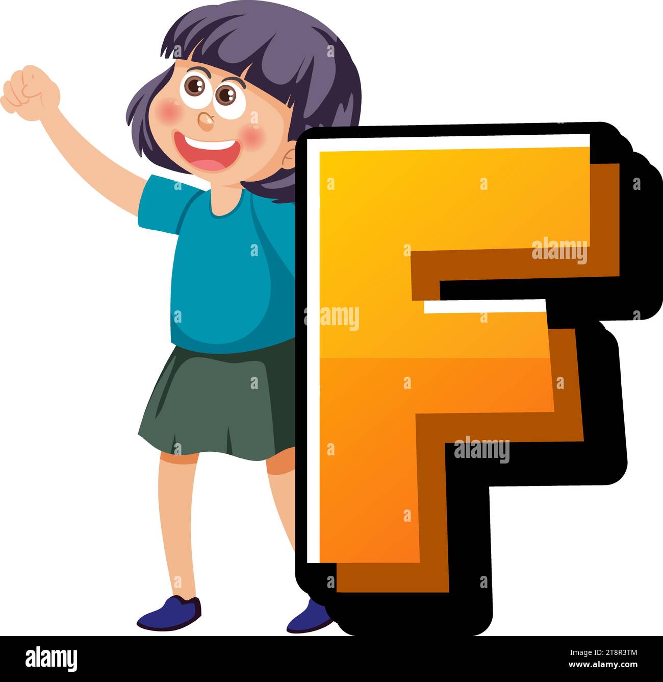 Vector illustration of English alphabet F with boy and girl cartoon ...