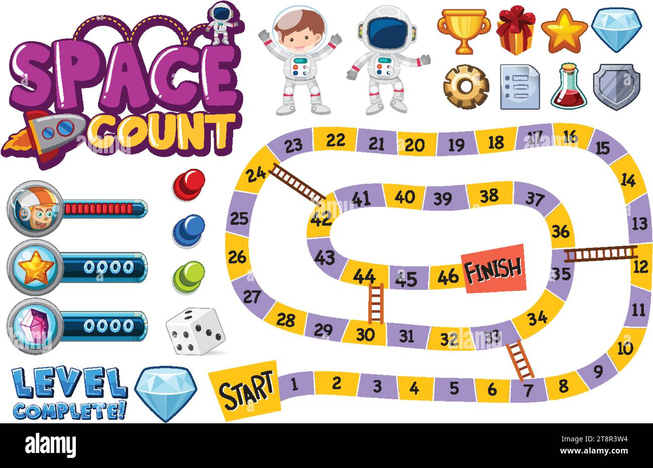 A vector cartoon illustration of a space-themed maze game template ...