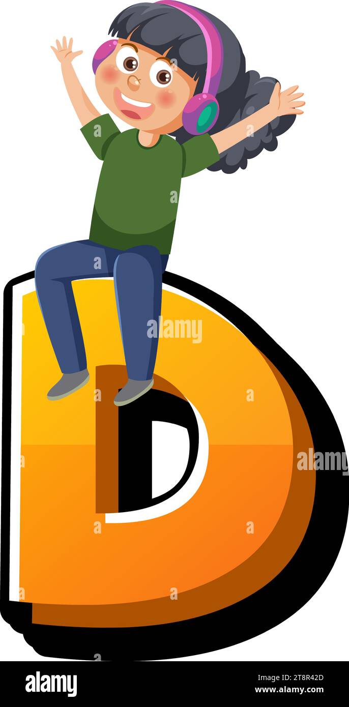 Vector illustration of boy and girl characters with English letter D ...