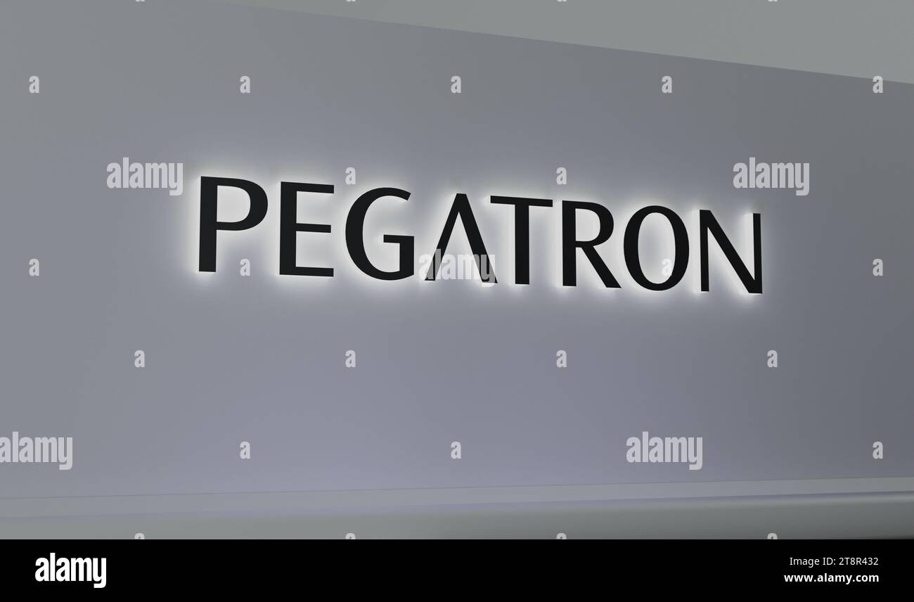 The logo Pegatron on a white wall Stock Photo - Alamy