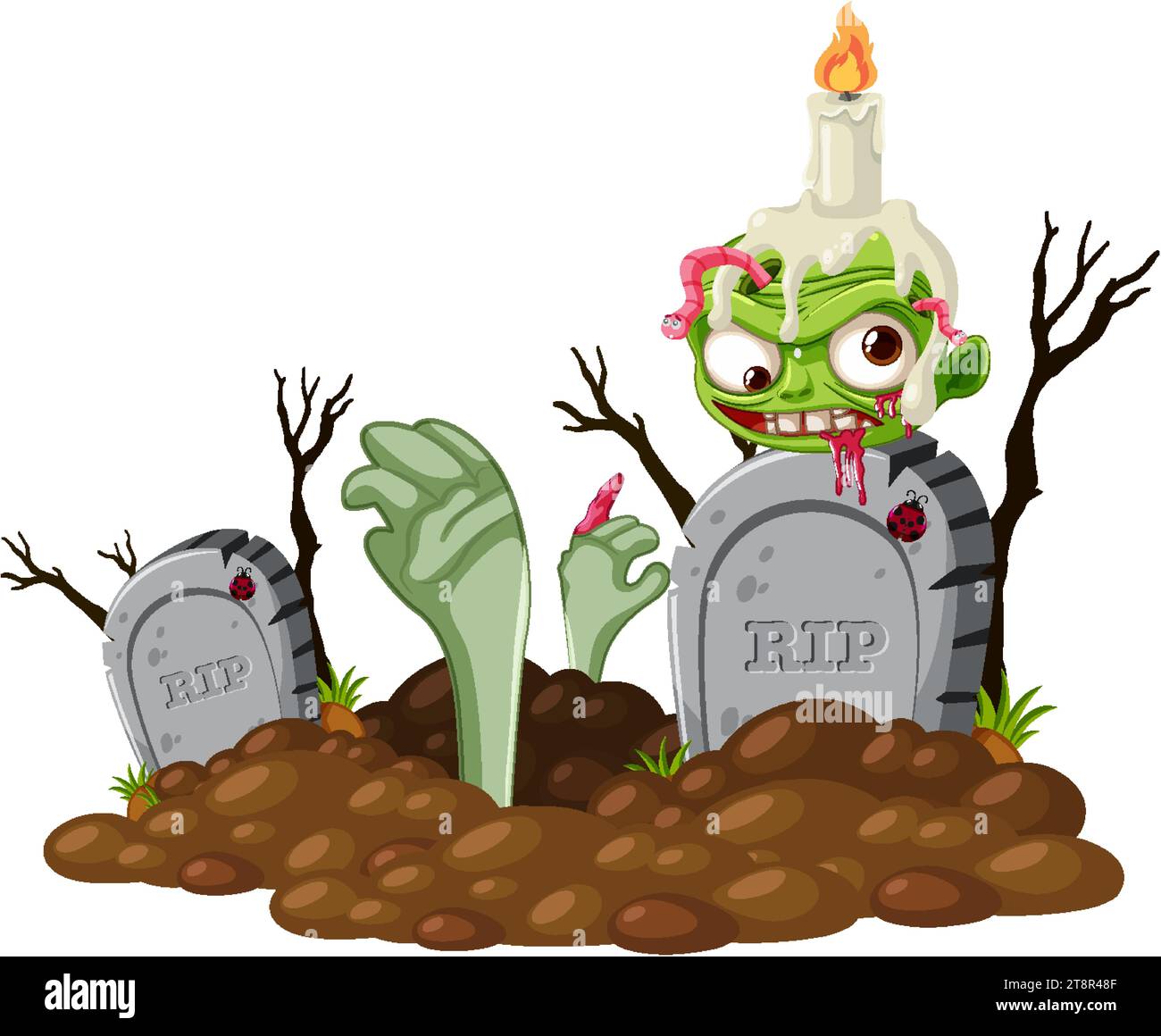 A cartoon-style vector illustration of a zombie emerging from the ...