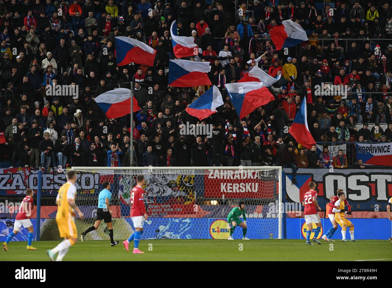 Olomouc, Czech Republic. 20th Nov, 2023. Czech fans with national flags ...