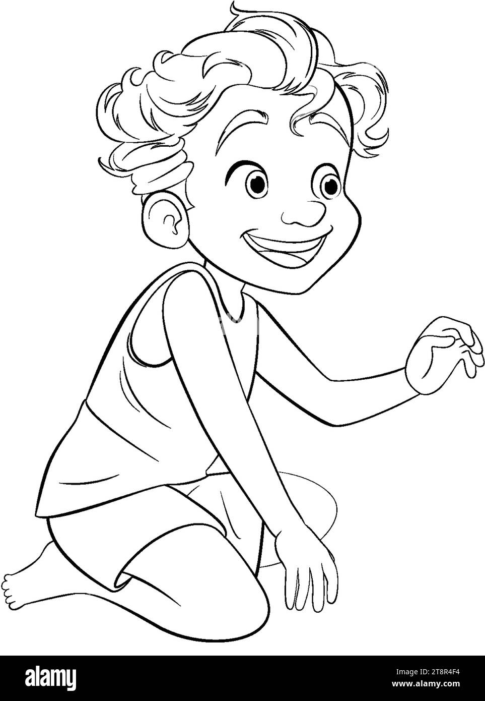 Adorable cartoon boy sitting in a simple outline style Stock Vector ...