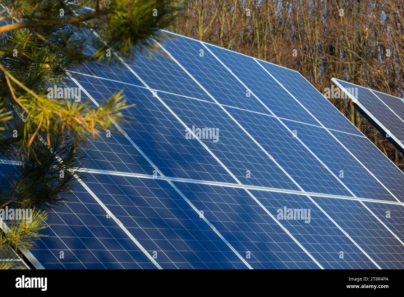 Close-up of Solar cell farm power plant eco technology.landscape of ...