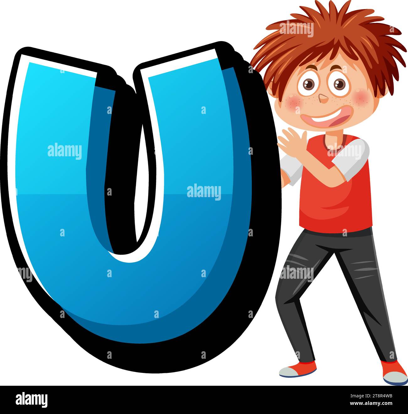 Vector illustration of U alphabet font with adorable boy characters ...