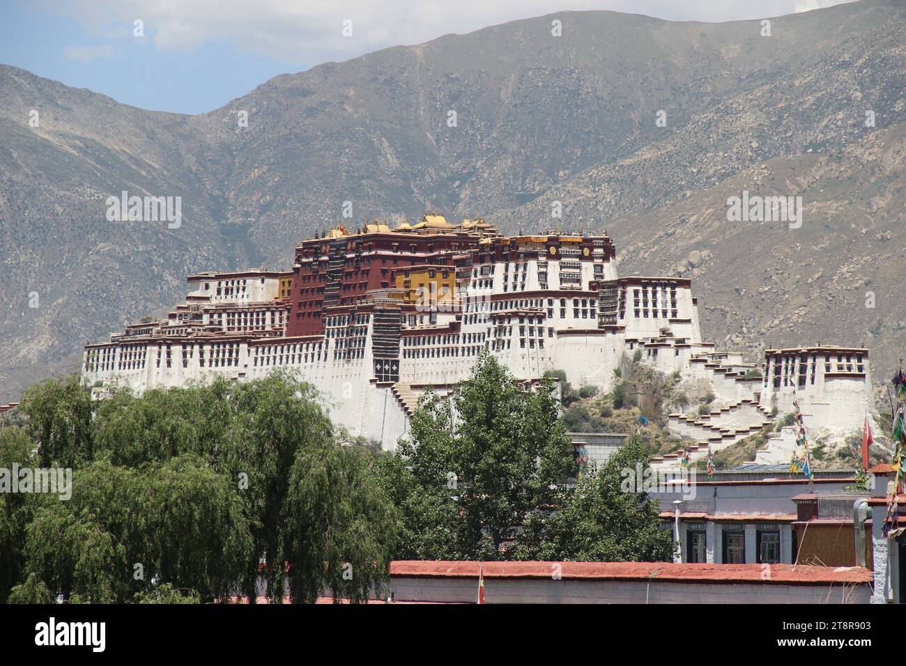 View of Potala Palace from Jokhang Temple, Begun 647 AD during reign of ...