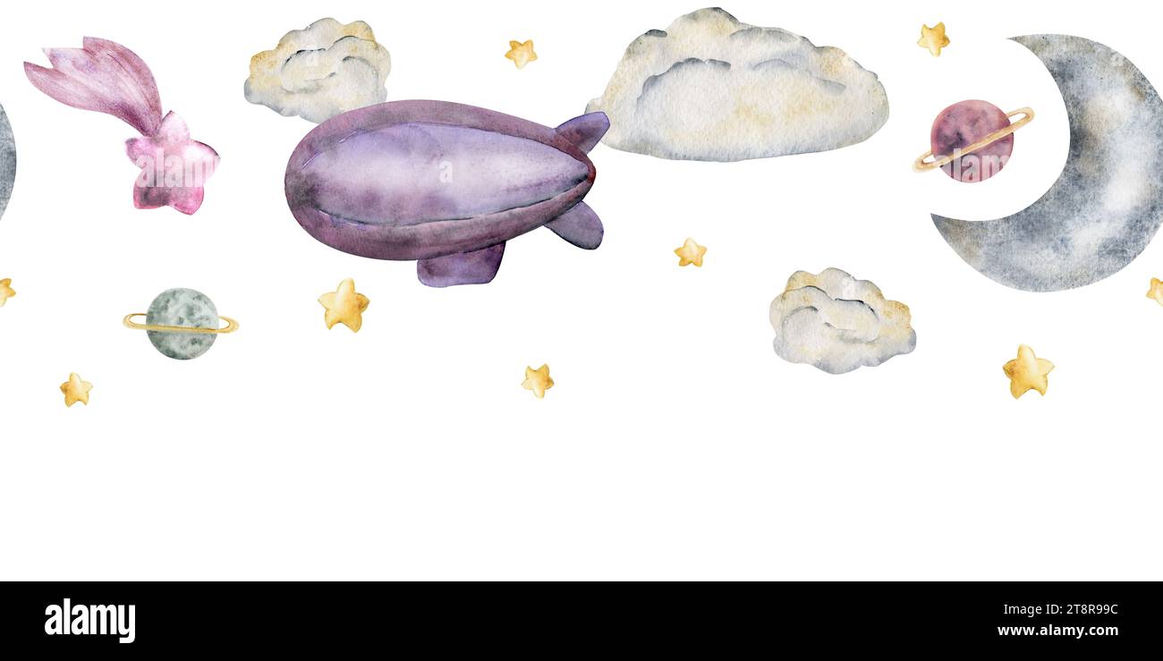 Watercolor hand drawn illustration, magical cosmos universe items, moon ...