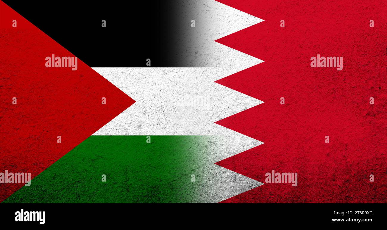 Flag of Palestine and The Kingdom of Bahrain national flag. Grunge ...
