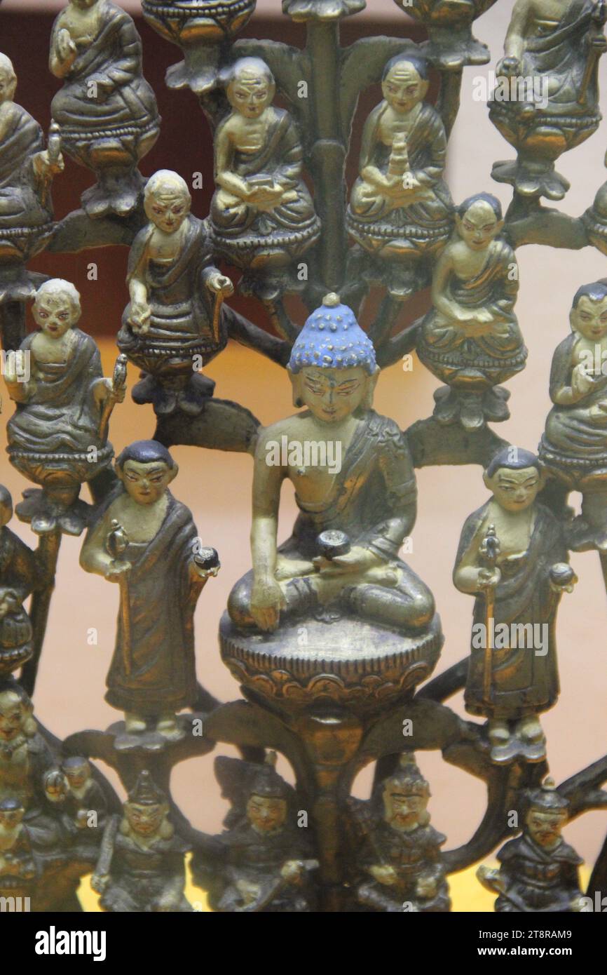 Brass Sakyamuni Buddha with 18 Arhats, 17th-18th Century, Tibetan ...